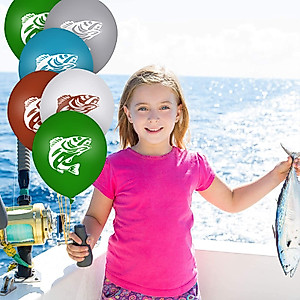 30 Pcs Bass Balloons Bass Fishing Party Decoration Balloons 12 Inches Latex Balloons for Baby Shower Gone Fishing Birthday Party Decorations