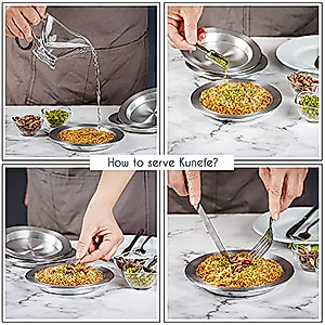 Volarium Kunefe Plate Medium, Cooking and Serving Plates for Kunafa, Kataifi, Knafeh and Shredded Phyllo Dough, Set of 3, Aluminum, Silver (Small-3PCs)