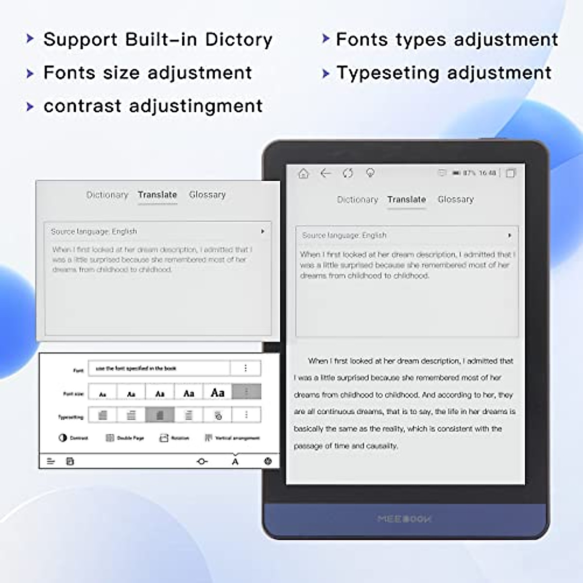 Meebook E-Reader M6 | 6' Eink Carta Screen 300PPI | Adjustable Smart Light | Android 11 | Ouad Core Processor | Audio Books|Support Google Play Store | 3GB+32GB Storage | Micro-SD Slot | Purple