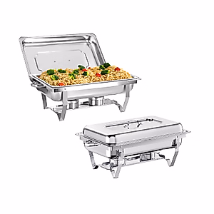 EVGTTI Chafing Dish Buffet Set, 8 Qt Stainless Chafer Full Size Pan, Rectangle Catering Warmer Server w/Lid for Kitchen Party Banquet Dining (2 PACK)