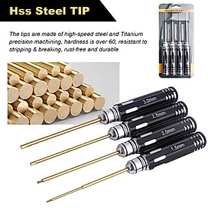 Hobbypark 1.5mm 2.0mm 2.5mm 3.0mm Hex Screw Driver Set Titanium Hexagon Screwdriver Allen Wrench Tool Kit for RC Car Multi-Axis FPV Racing Drone RC Quadcopter Helicopter Models