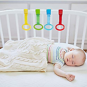 4 Pieces Baby Stand Up Walker Tool Ring for Playpen Toddler Crib Hooks General Use Toddler Training Ring Baby Toys Bed Rings for Baby Stand Up (Yellow, Red, Green, Blue)