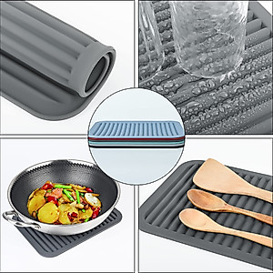 IFFMYJB Trivets for Hot Pots and Pans, Large Black Silicone Trivets, Multi-Purpose Silicone Mat for Countertops Heat Resistant, Trivets for Quartz Countertops, Silicone Hot Pads for Kitchen, Set 2