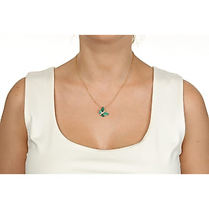 Lavari Jewelers Green Malachite and Cubic Zirconia Butterfly Pendant Necklace in 925 Sterling Silver with Yellow Gold Plating on 18 Inch Chain with Spring Ring