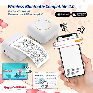 Mini Printer Portable Bluetooth-compatible Photo Printer with 10 Rolls Paper, Inkless Pocket Printer for iPhone Thermal Sticker Maker Machine Label Printer for Receipt Picture Notes Study Home Office