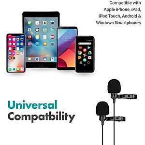Movo Professional Lavalier Lapel Clip-on Interview Podcast Microphone with Secondary Mic and Headphone Monitoring Input for iPhone, iPad, Samsung, Android Smartphones, Tablets - Podcast Equipment