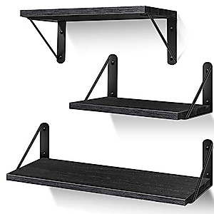 AIBORS Floating Shelves for Wall, Rustic Wood Wall Shelves Decor Set of 3 for Bedroom, Bathroom, Living Room, Kitchen, Office, Laundry Room (Black)