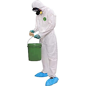 Raygard 30203 Microporous Disposable Coveralls Protective Breathable Hooded Suit with Elastic Cuffs, Ankles and Waist,Zip Front Opening, Serged Seams for Spray Paint Chemical Industrial(X-Large,White)