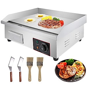 VBENLEM 22" Commercial Electric Griddle,Electric Countertop Flat Top Griddle 110V 1600W,Non-Stick Restaurant Teppanyaki Stainless Steel Grill,Adjustable Temperature Control 122°F-572°F.