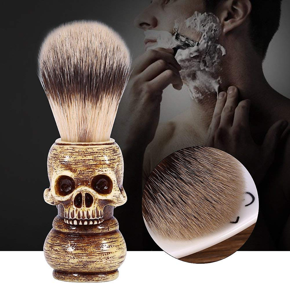 Shaving Brush,Shave Brush for Men,Men's Beard Shaving Brush, Shaving Cream Brush, Make Up Skull Head, Hair Salon, Beard Shaving Brush for Hair Salon,Home,Men's Grooming Tool