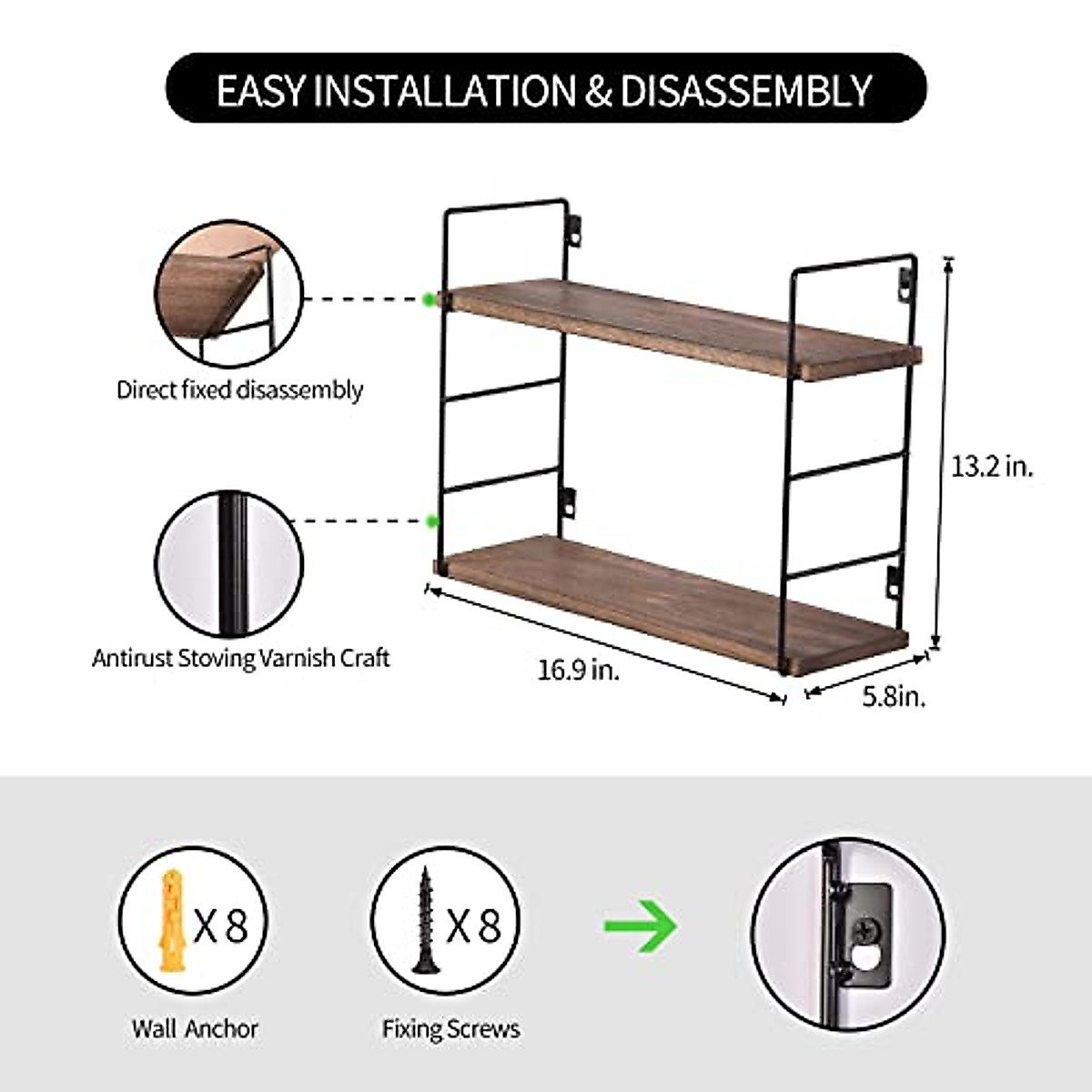 houthvige Premium Floating Shelves with Sturdy Metal Frame Durable and Modern Room Decor Easy to Install Wall Mounted Shelves for Multiple Storing Purposes Perfect for Home and Office (Dark Brown)