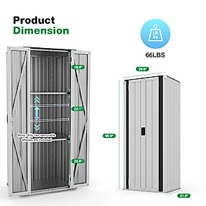 AECOJOY Outdoor Storage Cabinet Waterproof with Adjustable Shelves, Lockable Metal Outdoor Garden Storage Shed Organizer, Versatile for Garage, Backyard, or Indoor Use in White