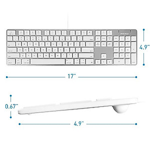 Macally Ultra-Slim USB Wired Keyboard with Number Keypad for Apple Mac Pro, MacBook Pro/Air, iMac, Mac Mini, Laptop Computers, Windows Desktop PC Laptops, Silver (SLIMKEYPROA)