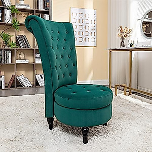 Container Furniture Direct Royal High-Back Velvet Accent Chair for Vanity with Storage and Luxurious Upholstery, Retro Design and Versatile Usage for Living Room, Bedroom, Lounge and Office, Green