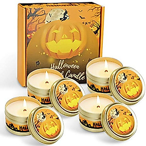 Halloween Decorations Fall Candles, 4 Packs Natural Soy Candles for Home Scented Candles Gift Set Halloween Decor, Halloween Scented Candles Gift Set for Women, Halloween Decor Halloween Party Favors