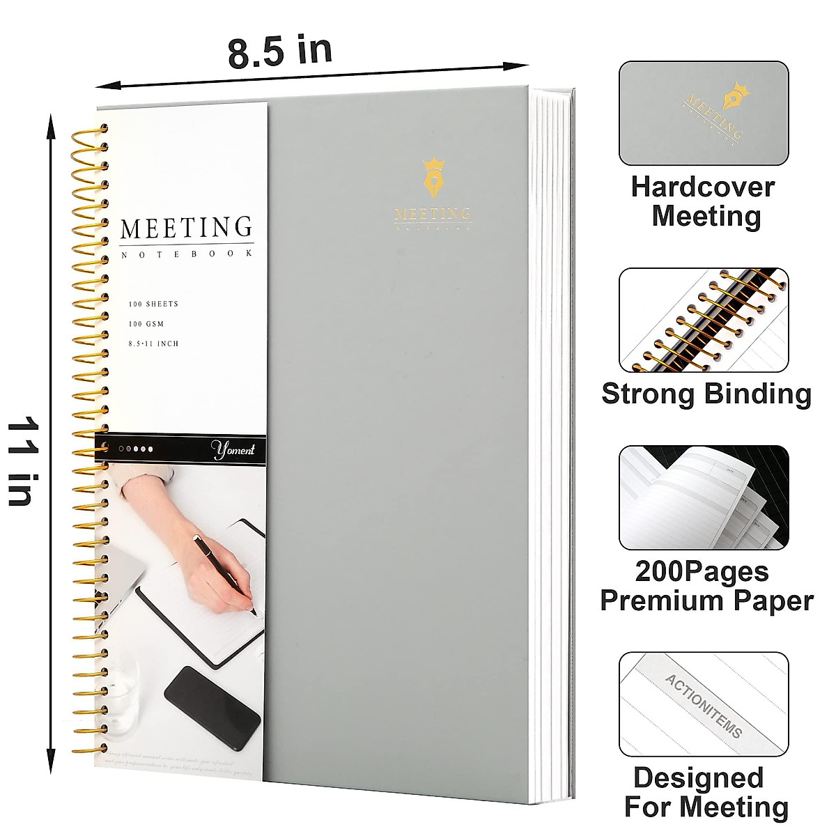 Meeting Notebook for Work with Action Items Hardcover Spiral Meeting Planner for Office Business Meeting Work Notes Notebooks for Note Taking Professional Meeting Notebooks for Men Women,Grey