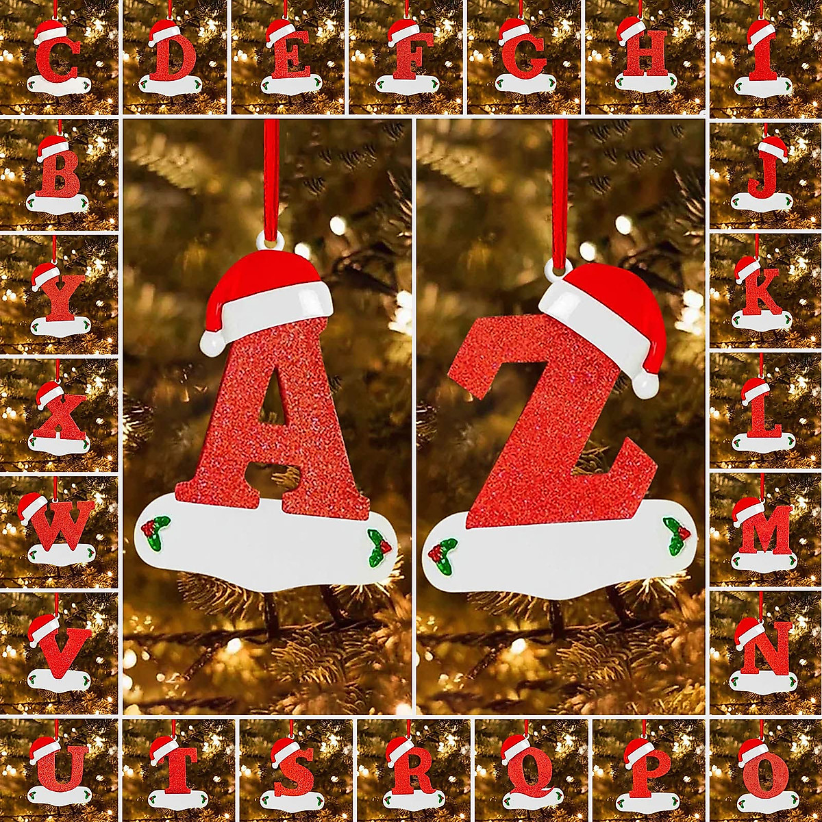 IAMAGOODLADY Christmas Decorations,Christmas Tree Decorations 26 English Letters Ornaments DIY Xmas Tree Hanging Decor Single Letter with Christmas Hat Chrsitmas Decorations 2023