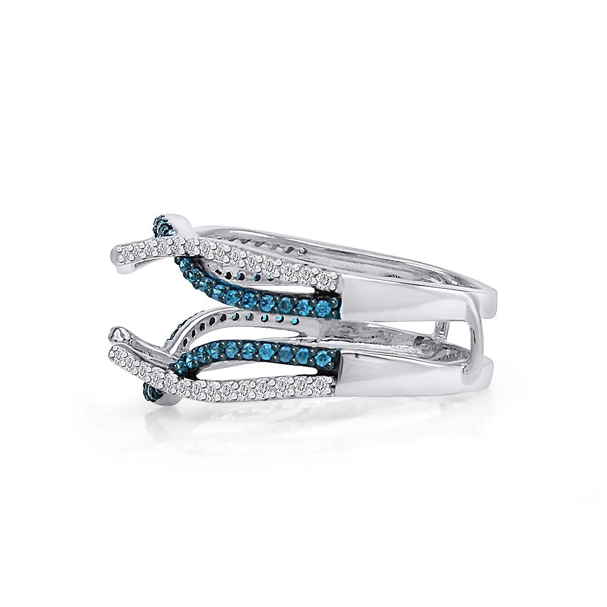 Jewel Zone US Blue White Cubic Zirconia Guard Wrap Ring in 14k White Gold Over Sterling Silver