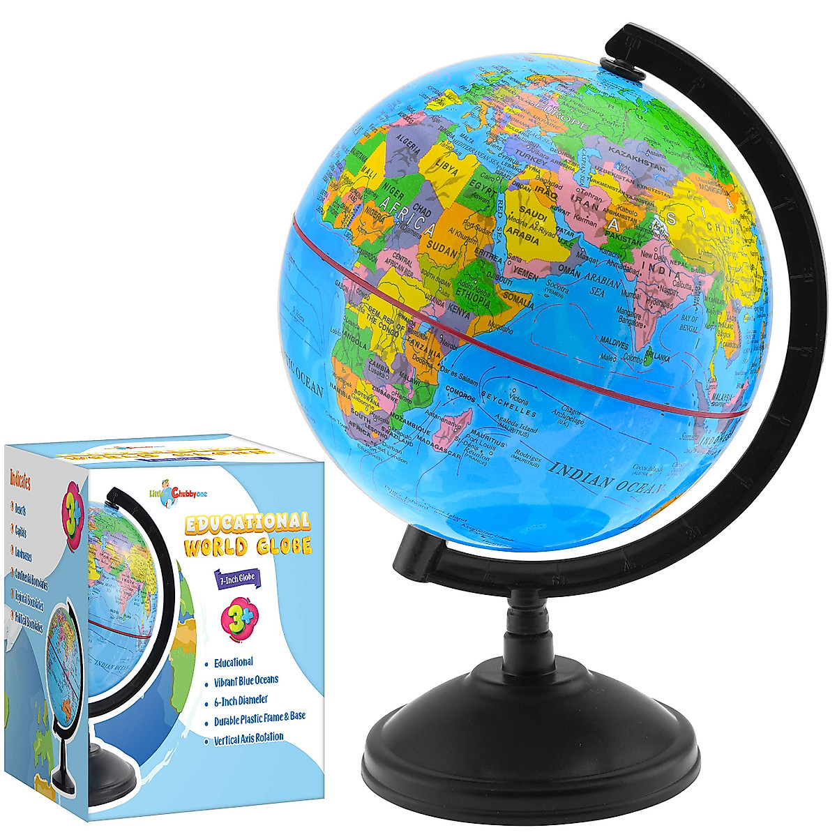 Little Chubby One 7-inch Globe - Educational and Decorative Piece - Assorted Markers for Coloring Spinning Globe Ideal for Learning Geography and Perfect Decor for Kids Room