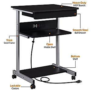 Yaheetech 22 in Laptop Computer Table Home Office Desk with Power Outlet for Small Space, Mobile Compact Corner Desk with Charging Station and USB Ports on Wheels, Student Writing Desk Table, Black