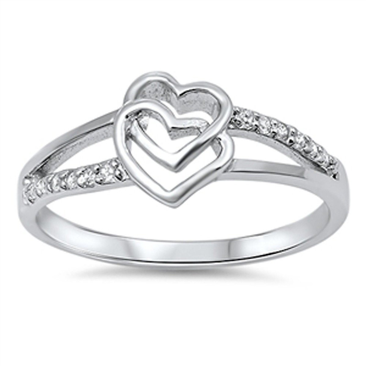 Interlocking Hearts Clear CZ Promise Ring .925 Sterling Silver Band Size 5