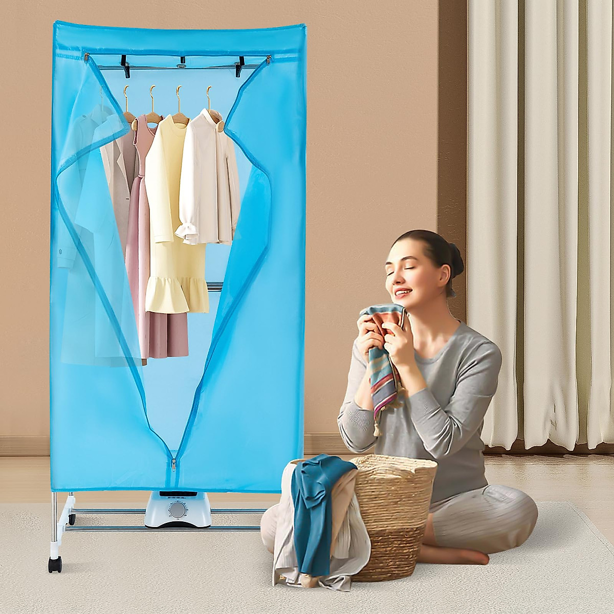 Portable Dryer, 110V 1000W Electric Clothes Dryer Machine Double Layer Stackable Clothes Drying Rack for Apartments, RV, Laundry, and More