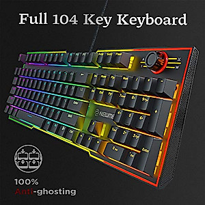 Newmen GM711 Gaming Keyboard Full Size RGB Backlit Hot-Swappable Mechanical Keyboard with Multimedia Control 104-Key Wired PC Gaming Keyboard for Windows Mac(Red Switch)