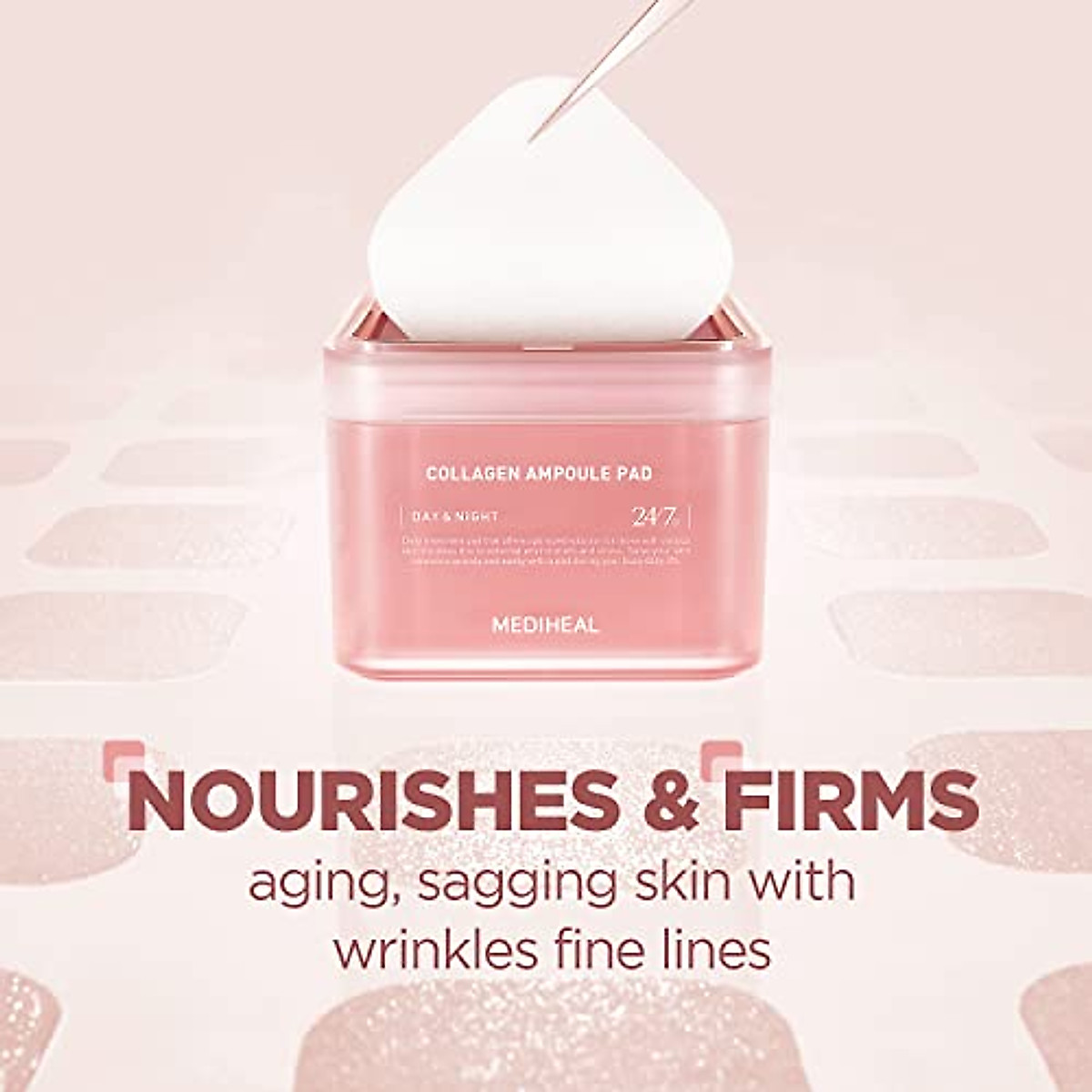 MEDIHEAL Collagen Ampoule Pad – Square Cotton Facial Toner Pads Collagen & Ceramide - Skin Firming & Restore Elasticity - Tighten Wrinkles & Lines - Vegan Eco Silk Pads, 100 Pads