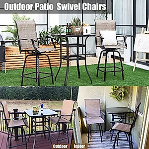 Yiguo Outdoor Swivel Bar Stools Set of 2,All-Weather Bar Height Tall Patio Chair Set,for Garden Backyard Deck Balcony Porch Pergola,Light Brown