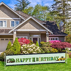 Garbage Truck Happy Birthday Banner,Garbage Truck Waste Management Recycling Bin Birthday Party Yard Banner,Trash Trucks Birthday Party Supplies Decoration Outdoor Indoor (9.8 x 1.6 feet)