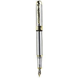 Jinhao 250 Stainless Steel Gold Trim Fountain Pen - Medium