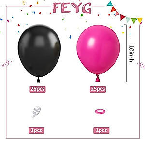 Balloons Black and Hot Pink, 50PCS Hot Pink Black Balloon Arch Kit, Hot Pink Latex Balloons For Birthday Decoration Wedding Baby Shower Engagement DIY Hula Hoop Balloons Arch Decoration Party Supplies