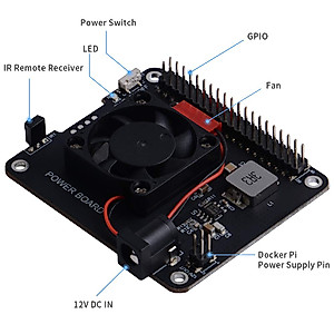 GeeekPi DockerPi Power Board for Raspberry Pi 4 Model B & Raspberry Pi 3B+, Power Supply with Safe Shutdown Auto Cooling Fan Expansion Board for Stack DockerPi Module & Raspberry Pi 2B/3B