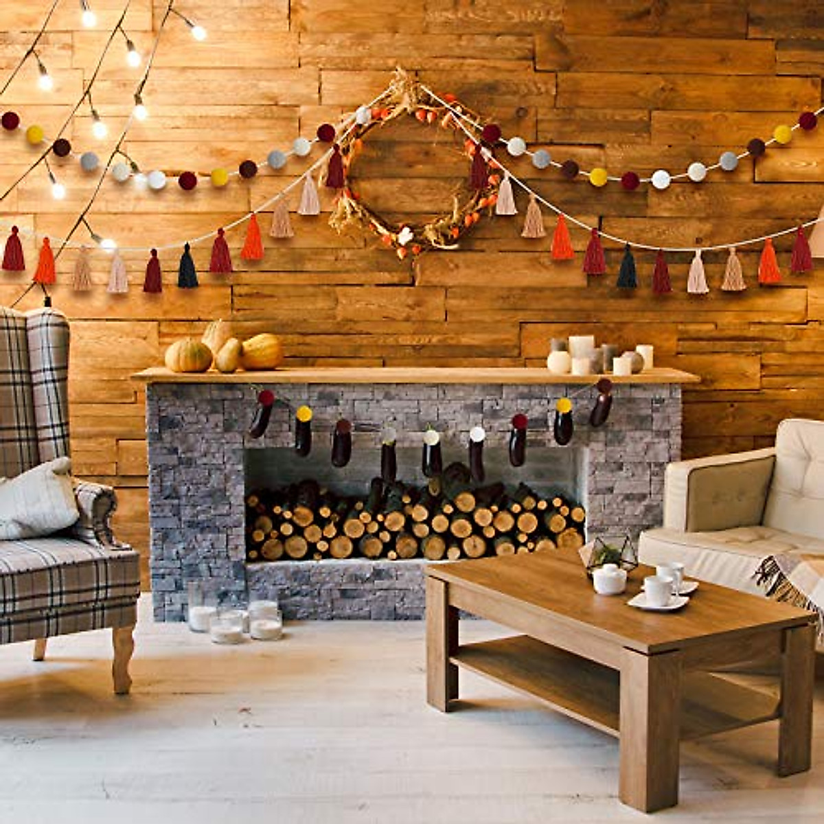 4 Pieces Christmas Cotton Tassel Garland Pom Pom Ball Banner Decorative Hanging Banner for Home Decoration Wedding Birthday Baby Shower Party Supplies