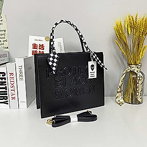 Protect Black Women Tote Bag Fashion Ladies PU Leather Top Handle Purse Handbag Satchel Shoulder Bag Crossbody (large black)