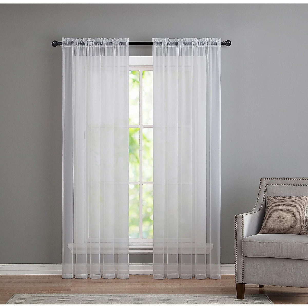 GoodGram 2 Pack: Basic Rod Pocket Sheer Voile Window Curtain Panels - Assorted Colors & Sizes (White, 45 in. Long Pair)
