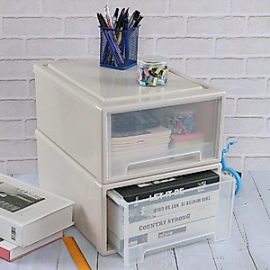 Gloreen 18 L Plastic Storage Drawer Unit, Stacking Desktop Drawer Boxes, 3 Pack