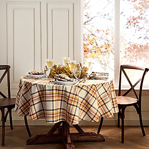 Elrene Home Fashions Russet Harvest Woven Plaid Cotton Tablecloth for Fall/Thanksgiving, 70" Round