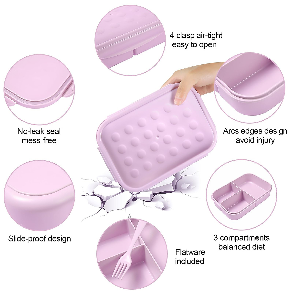 Jeopace Bento Box Kids Lunch Containers for Kids with 4 Compartments Kids Bento Lunch Box Microwave Safe (Flatware Included,Light Blue)