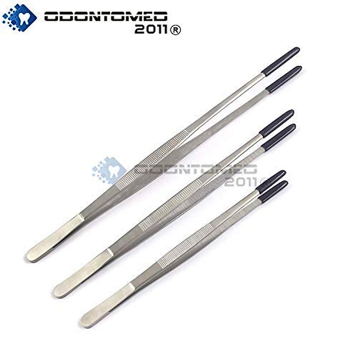 OdontoMed2011 Tweezers Steam & Ultrasonic PVC Coated Tips Non Marring 3 Pcs 8" 10" 12" Stainless Steel Steamer Tweezers