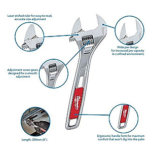 AGN 48-22-7508 Wide Jaw Adjustable Wrench, 8"