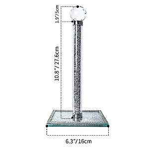 Paper Towel Holder Stand, Silver Countertop Paper Towel Roll Dispenser Holders with Square Base,Tissue Holder Filled with Sparkly Crystal Crushed Diamond House Decor for Kitchen Bathroom, Heavy Weight