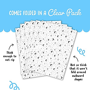 CENTRAL 23 - White Wrapping Paper - 6 Sheets of Monochrome Gift Wrap - Moons and Stars - Birthday Wrap for Her - Birthday Wrapping Paper for Men and Women - Recyclable