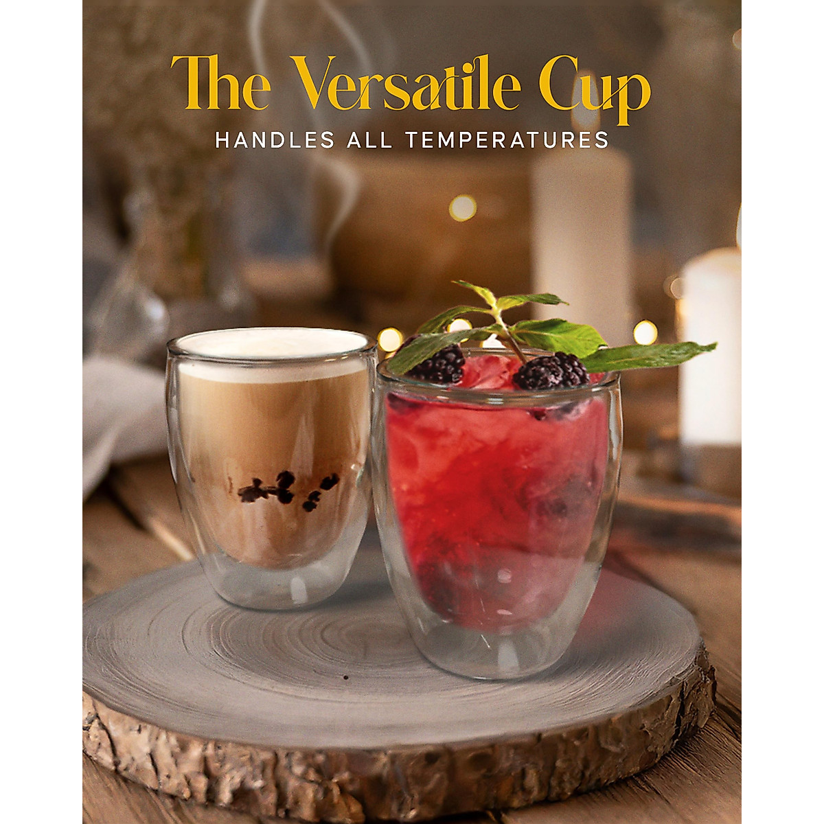 Kitchables Double Walled Glass Coffee Mugs Set of 2,12oz - Insulated Clear Coffee Mug for Cappuccino, Latte, Tea, Espresso - Latte cup - Tazas Para Cafe