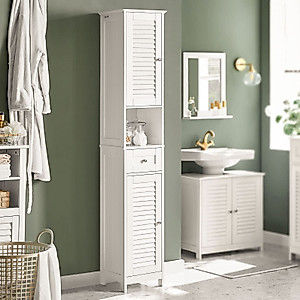 Haotian Tall Bathroom Storage Cabinet Freestanding Cabinet Slim Cabinet with Shelves and Drawers, White FRG236-W