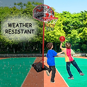 Kids Basketball Hoop Indoor Outdoor Play Adjustable Height 5.8 ft to 8.7 ft Tall Portable Basketball Court Hoops Net with Fillable Base