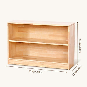OOOK Rubber Wood Montessori Shelf and Toy Storage, 35.4" L, Solid Wood Bookshelf and Toy Organizers, 2-Tier Storage Cabinet Shelves and Kids Bookcase for Classroom, Kindergarten, Kids Room, Playroom.