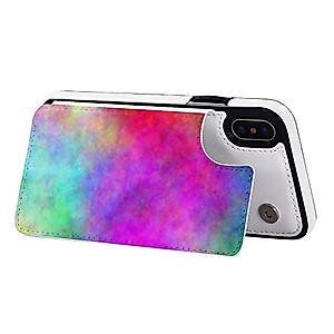 Abstract Rainbow Watercolor Wallet Phone Cases Fashion Leather Design Protective Shell Shockproof Cover Compatible with iPhone X/XS