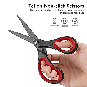 LIVINGO 2 Pack 8" Titanium Non-Stick Scissors, Professional Stainless Steel Comfort Grip, All-Purpose, Straight Office Craft Scissors for DIY(Red/Black)
