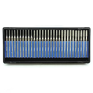 TMAX 30 pcs Set 10x1mm 10x2mm 10x3mm Medium Grit 150 Diamond Drill Bit Cylindrical Burr Kit Jewelry Beach Sea Glass Shells Gemstones Lapidary 1/8" Shank for Dremel and Other Rotary Tools